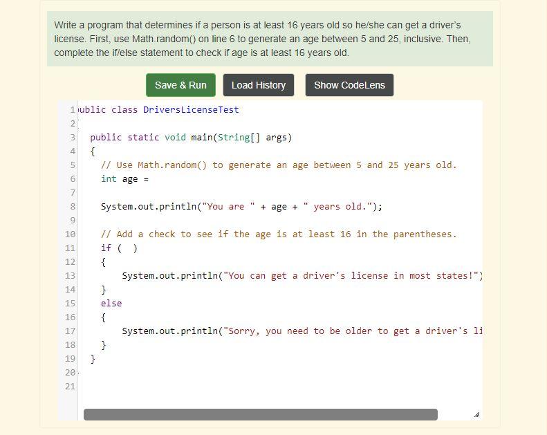 Solved Write a program that determines if a person is at | Chegg.com