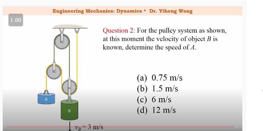 Solved Question: for the pulley system as shown, at this | Chegg.com