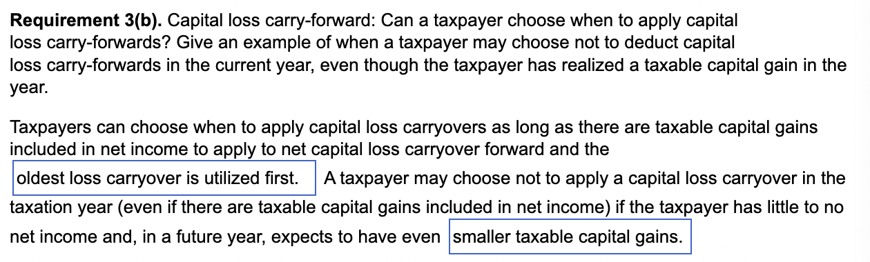 Solved Requirement 3(b). ﻿Capital loss carry-forward: Can a | Chegg.com