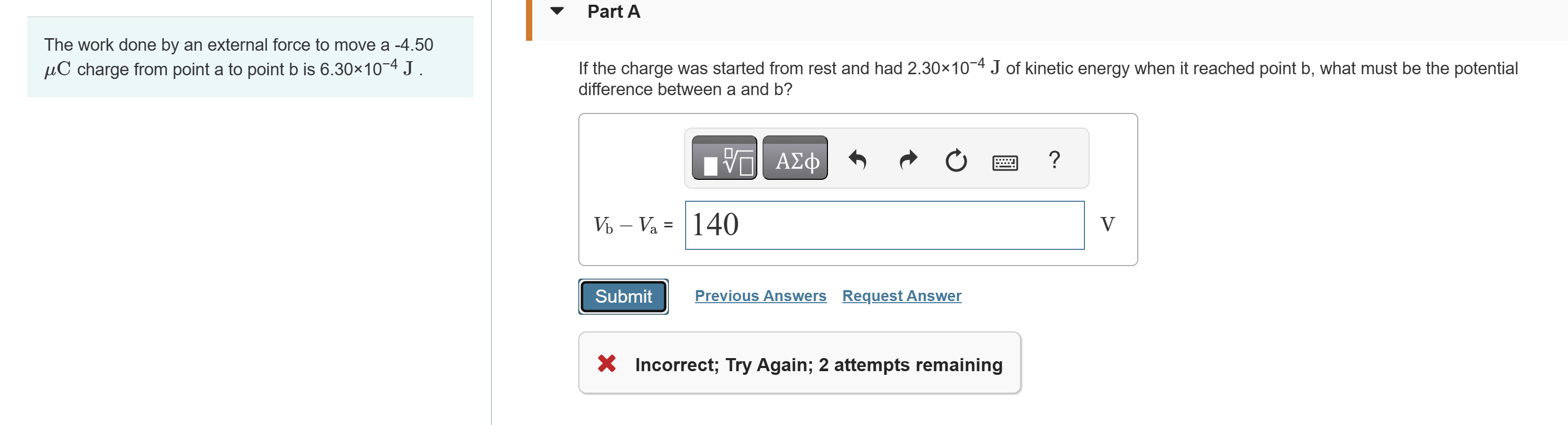 Solved The work done by an ﻿external force to ﻿move | Chegg.com