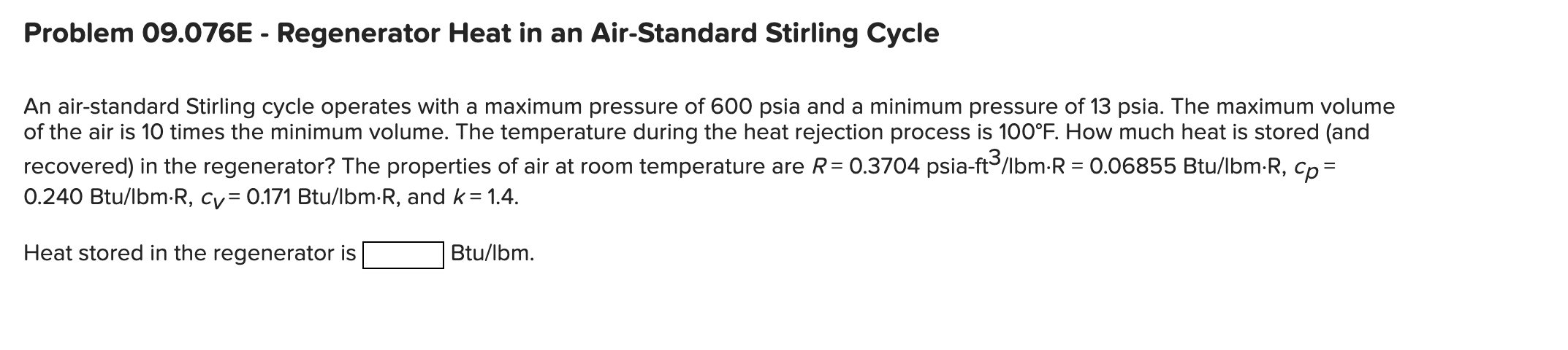 Solved Problem 09.076E - Regenerator Heat in an Air-Standard | Chegg.com