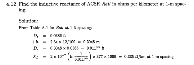 Solved 4.12 Find the inductive reactance of ACSR Rail in | Chegg.com