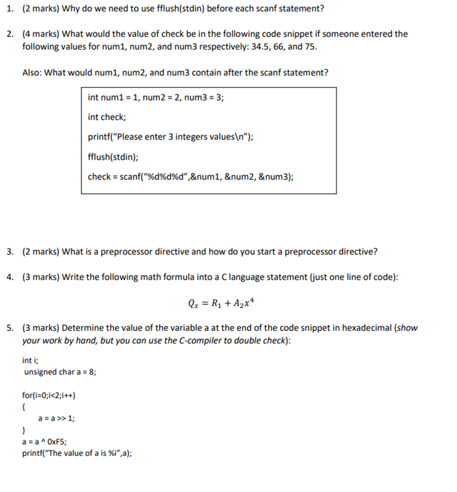 Solved 2. (4 marks) What would the value of check be in the | Chegg.com