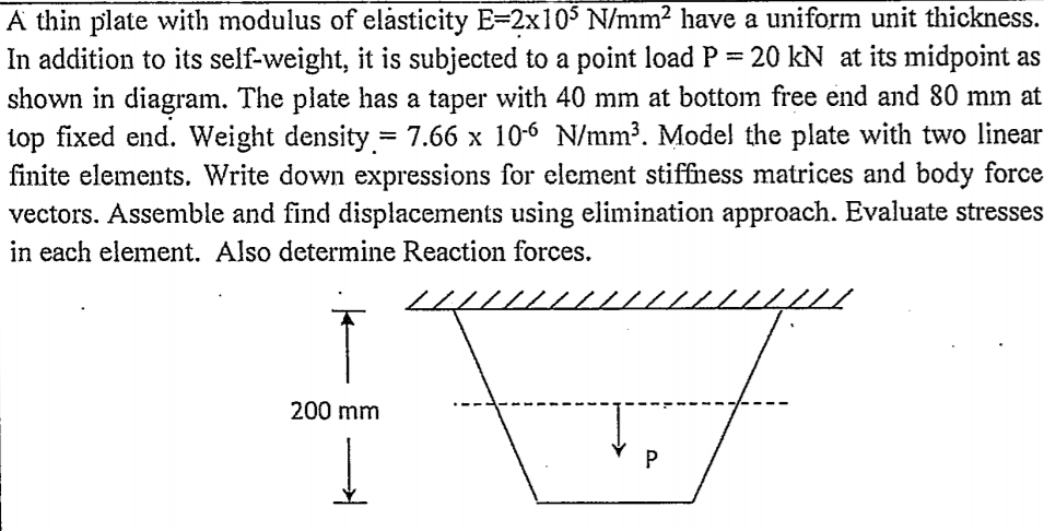 Solved A thin plate with modulus of elasticity E=2x105 | Chegg.com