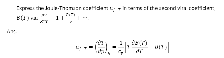 Solved Express the Joule-Thomson coefficient uj-t in terms | Chegg.com