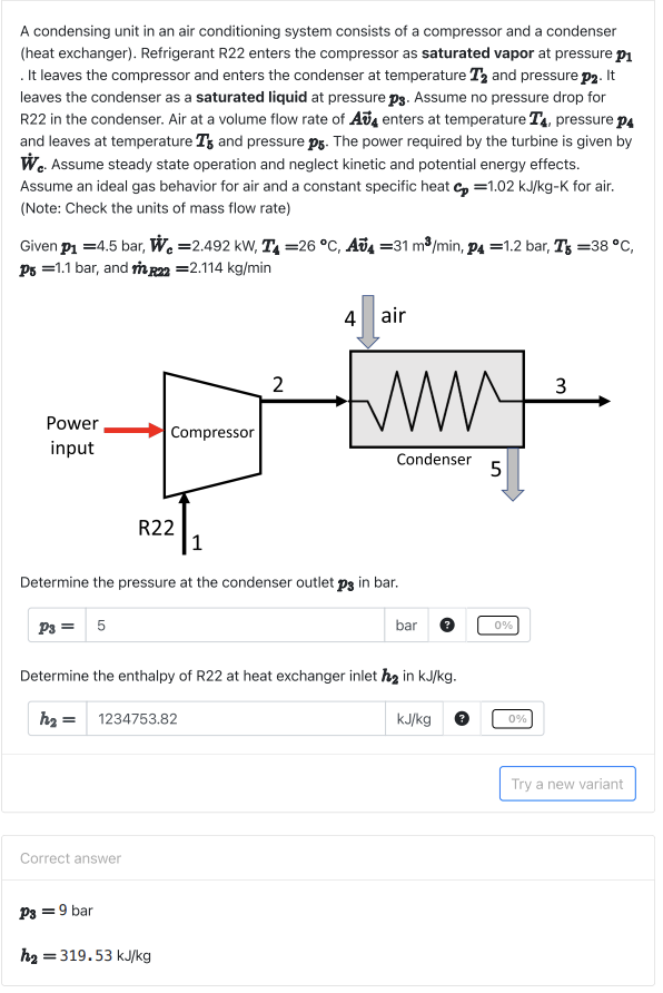 Solved A condensing unit in an air conditioning system | Chegg.com