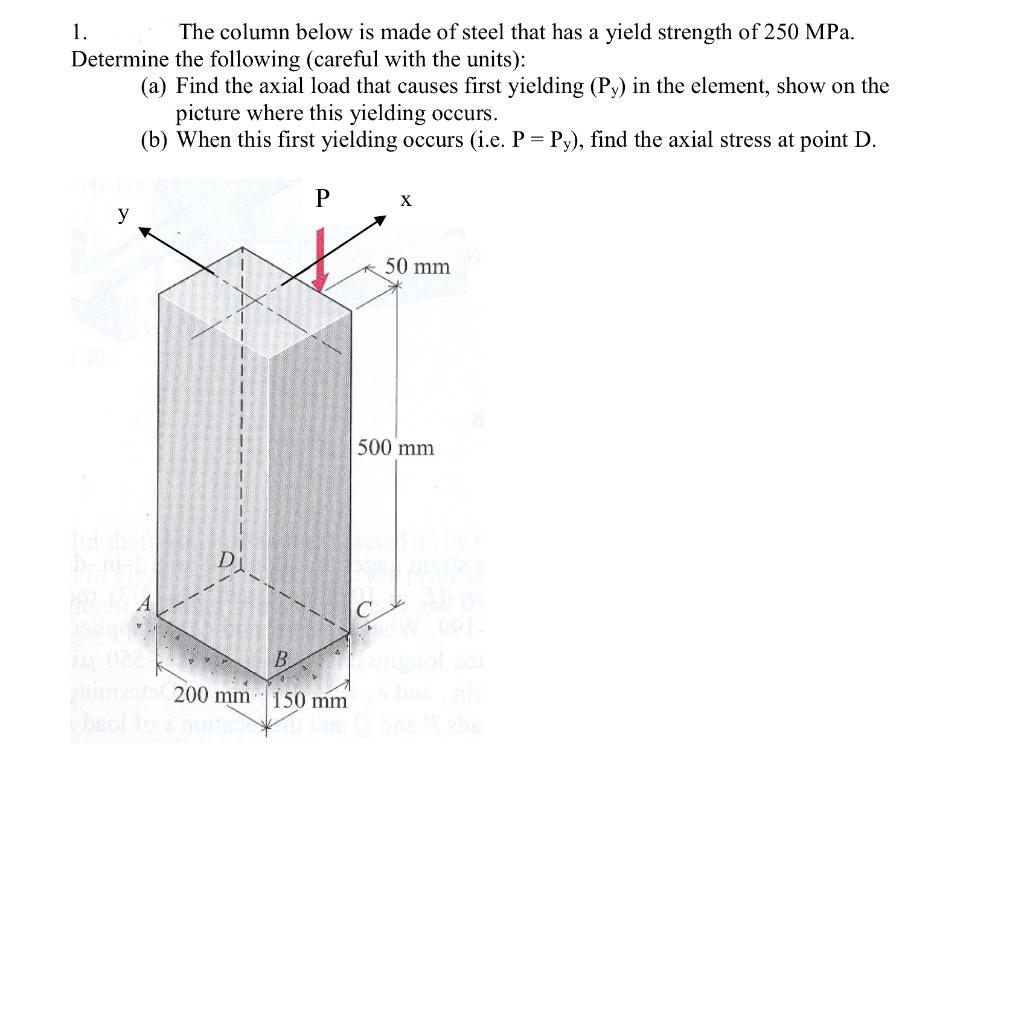 Solved 1. The column below is made of steel that has a yield | Chegg.com