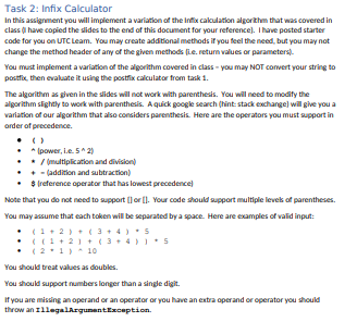 Solved Task 2: Infix Calculator In this assignment you will | Chegg.com