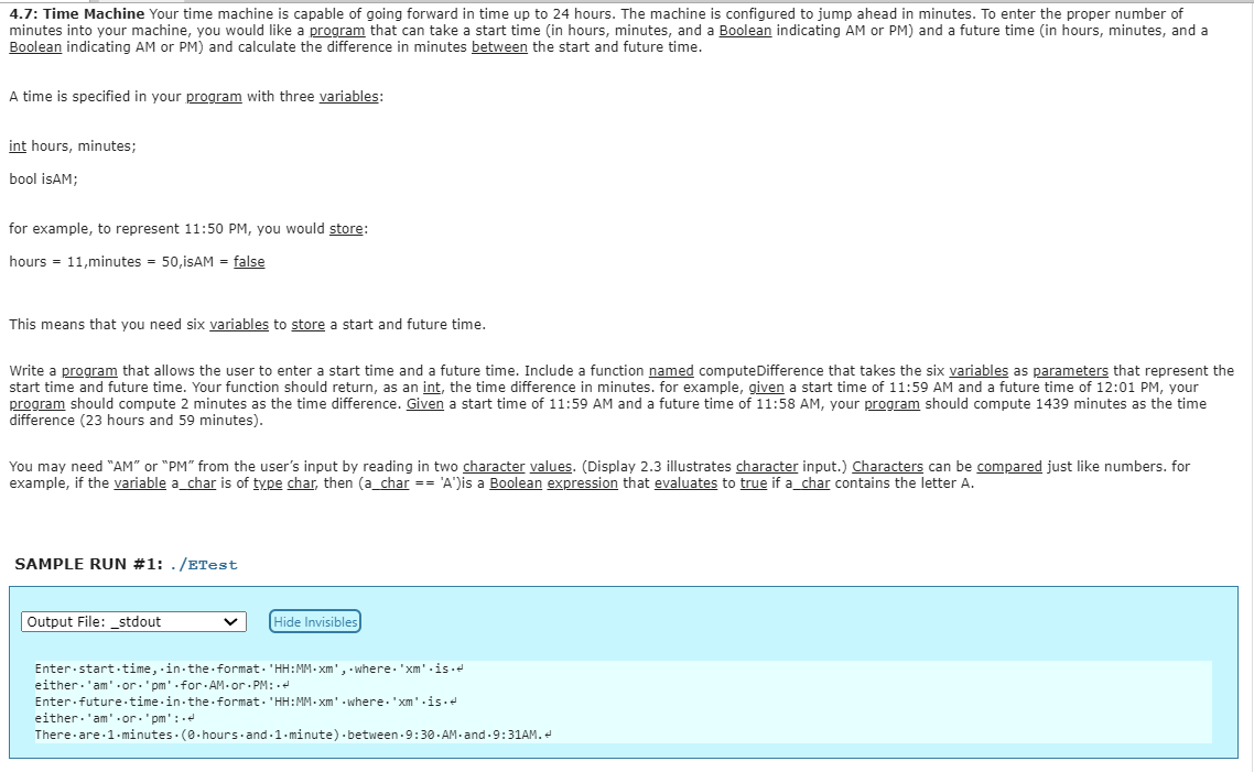 Solved 4.7: Time Machine Your time machine is capable of | Chegg.com