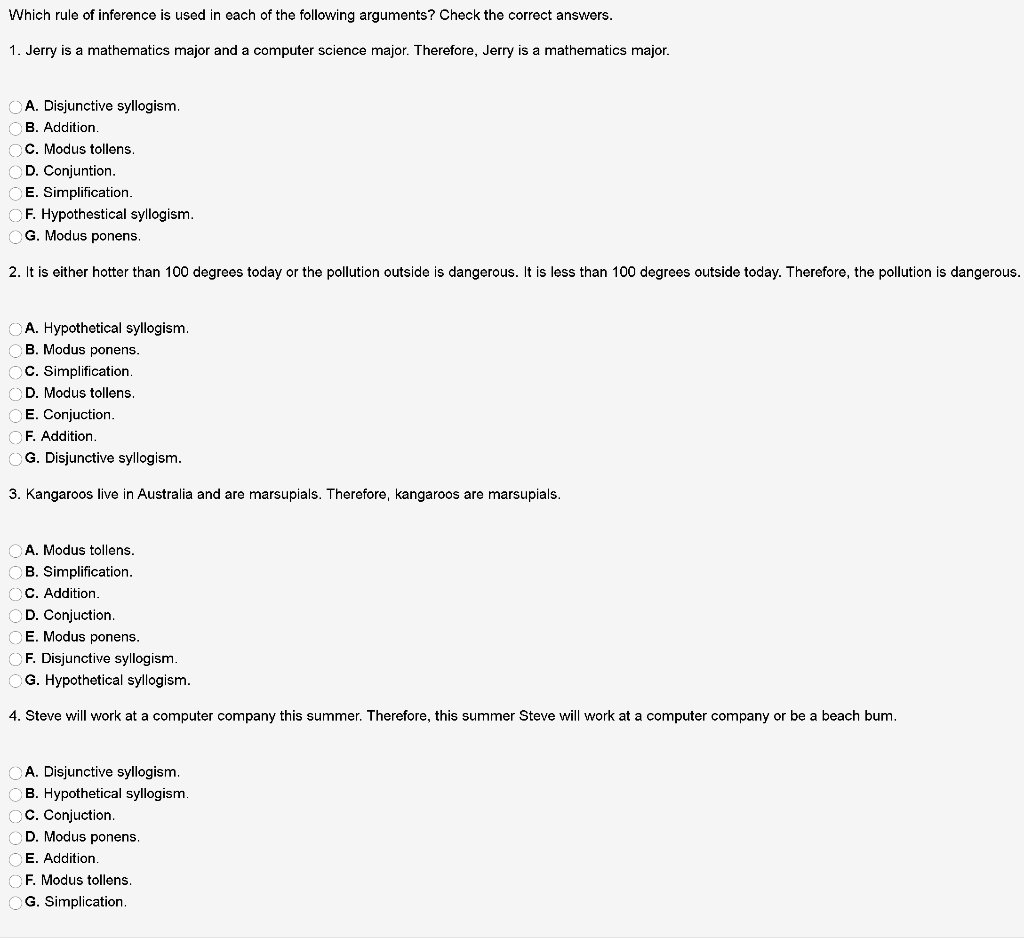 Solved Which rule of inference is used in each of the | Chegg.com