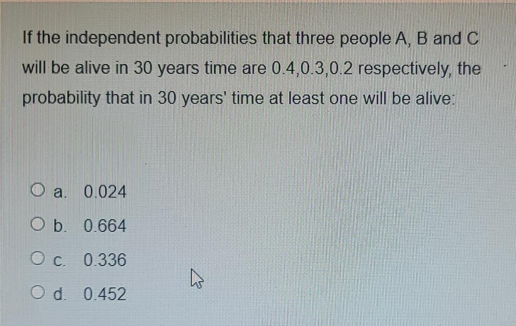 Solved If the independent probabilities that three people A, | Chegg.com