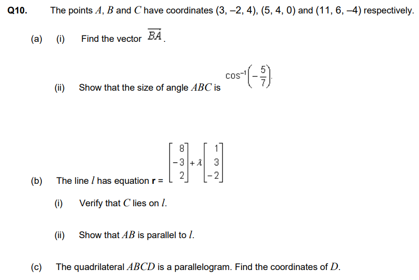 Solved 10. The points A,B and C have coordinates | Chegg.com