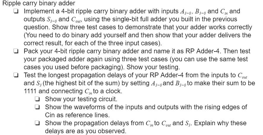 Solved − Implement a 4-bit ripple carry binary adder with | Chegg.com