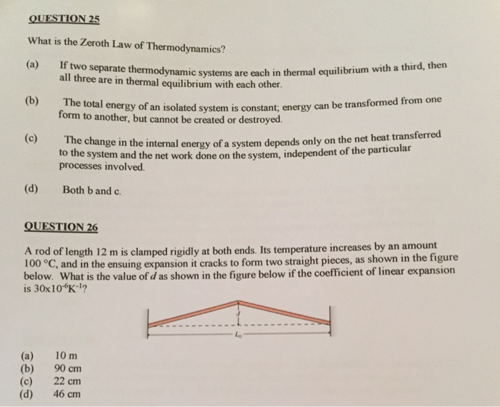 Solved What is the Zeroth Law of Thermodynamics? (a) If two | Chegg.com
