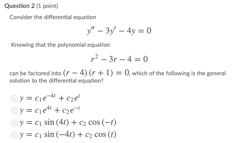 Solved Consider the differential equation y″−3y′−4y=0 y ″ − | Chegg.com