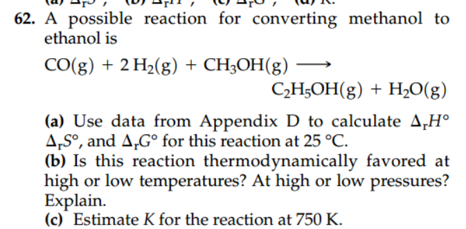 Solved 62. A possible reaction for converting methanol to | Chegg.com