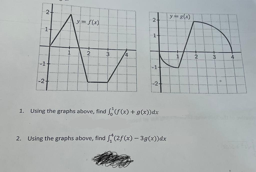 Solved 1. Using the graphs above, find ∫01(f(x)+g(x))dx 2. | Chegg.com