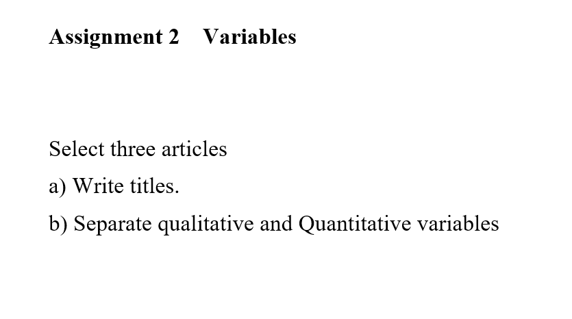 Solved Assignment 2 Variables Select three articles a) Write | Chegg.com