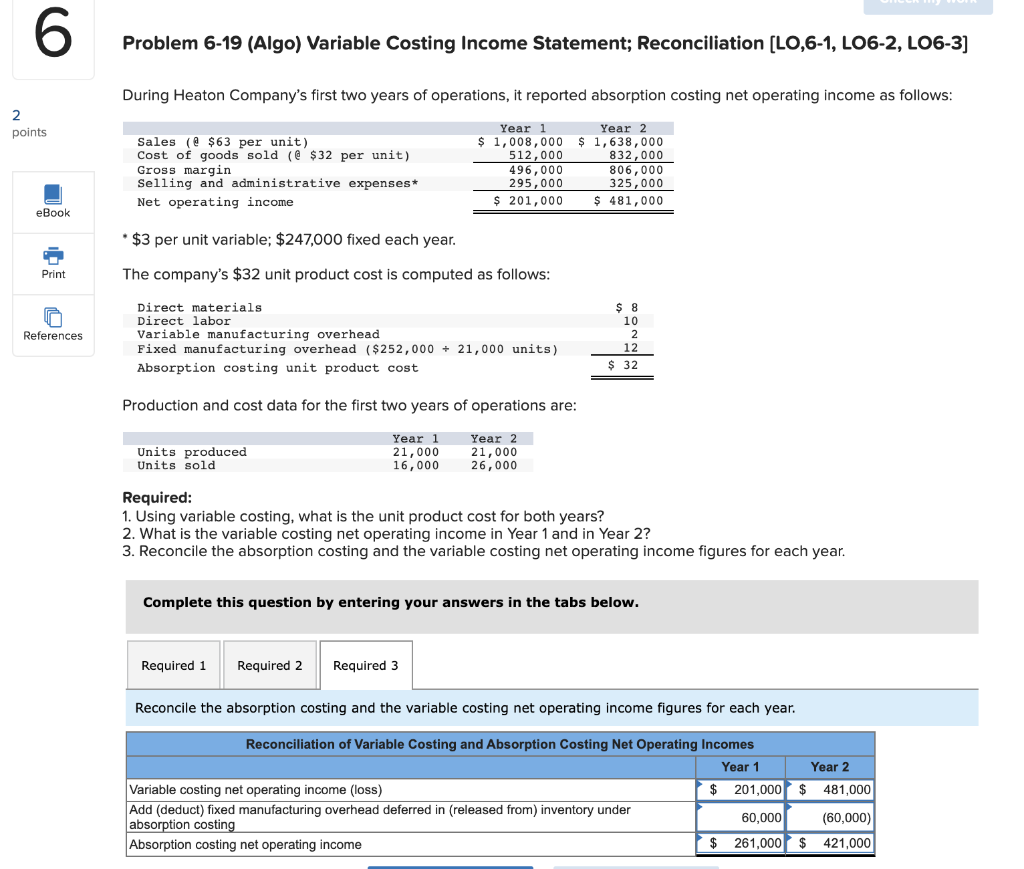 Solved 6 Problem 6-19 (Algo) Variable Costing Income | Chegg.com