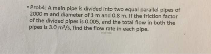 Solved Prob4: A main pipe is divided into two equal parallel | Chegg.com