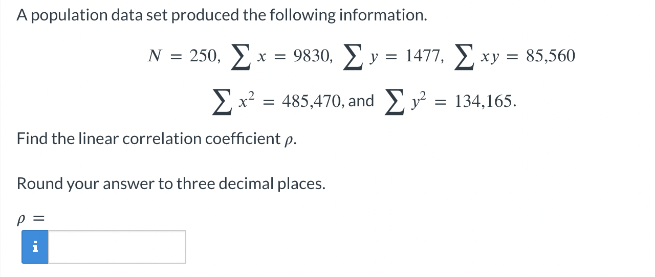 Solved A population data set produced the following | Chegg.com