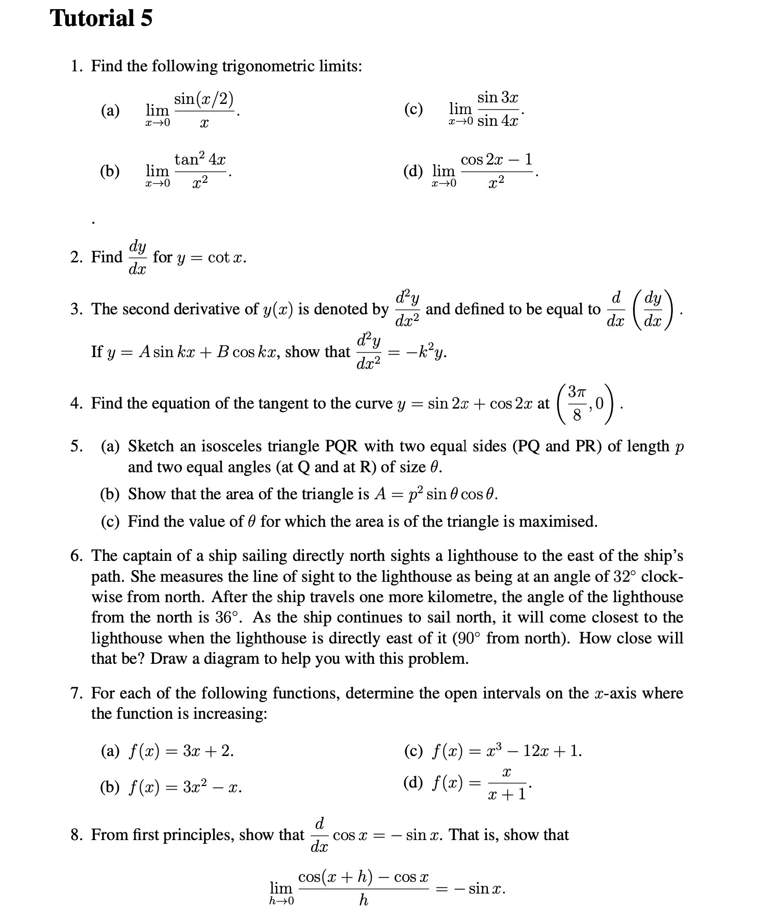 Solved 1. Find the following trigonometric limits: (a) | Chegg.com