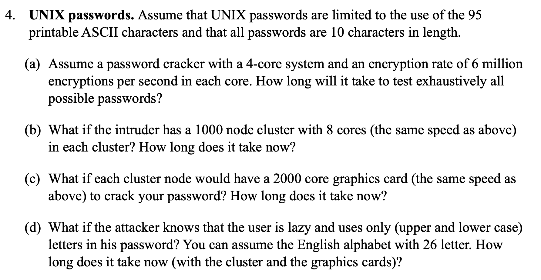 Solved 4 Unix Passwords Assume That Unix Passwords Are 