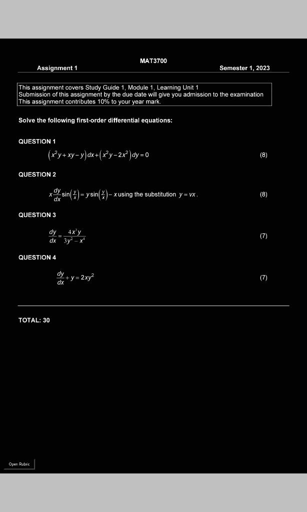 Solved MAT 3700 Assignment 1 Semester 1,2023 This assignment | Chegg.com