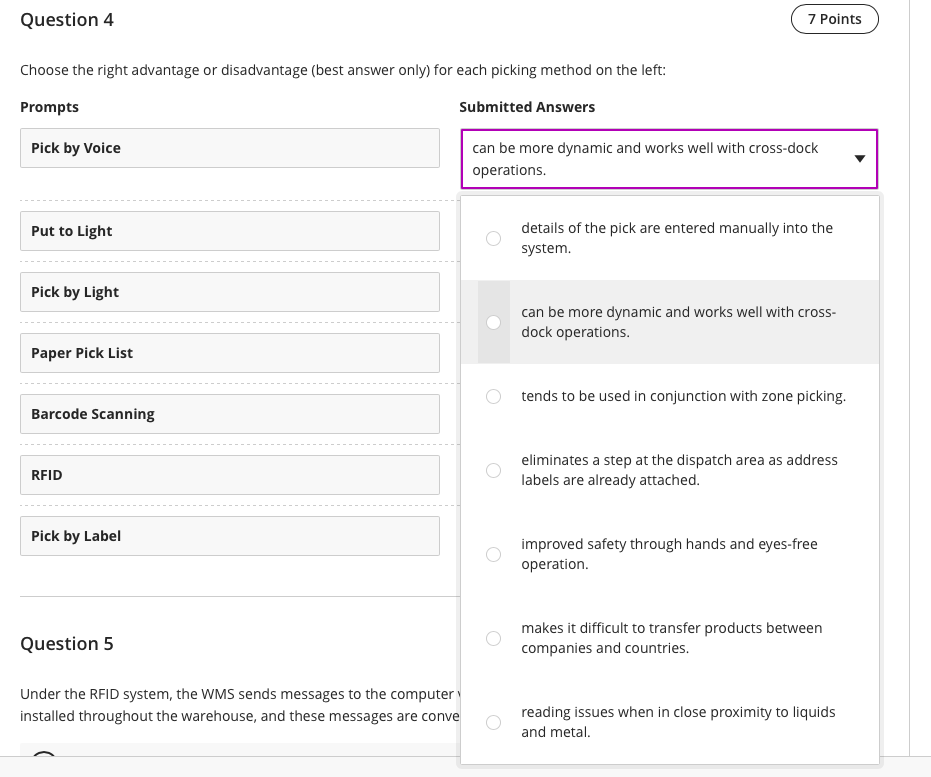 Solved Question 4 7 Points Choose the right advantage or | Chegg.com