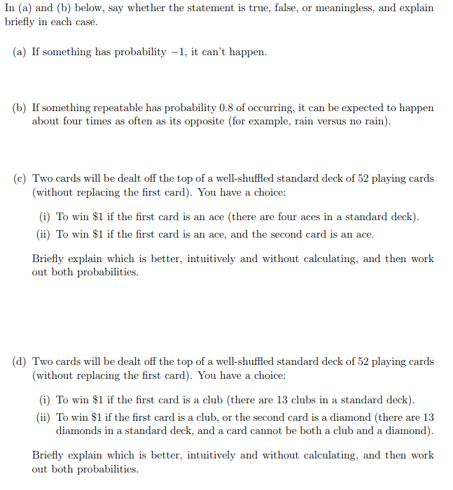 Solved In (a) and (b) below, say whether the statement is | Chegg.com