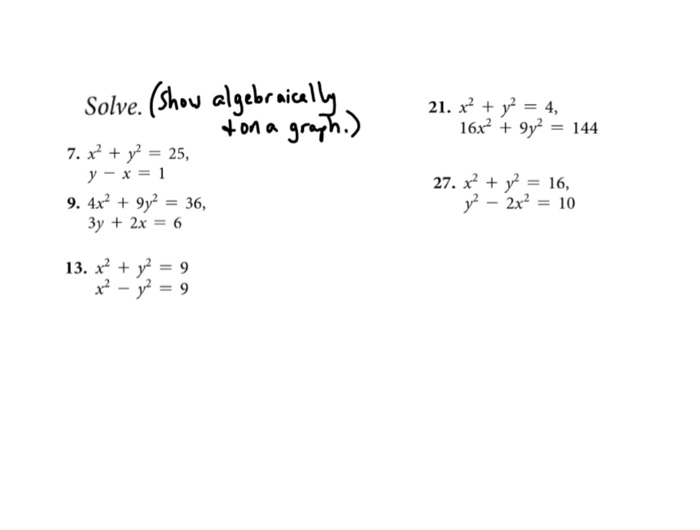 Solved 21. x² + y2 = 4, 16x2 + 9y2 = 144 Solve. (Show | Chegg.com