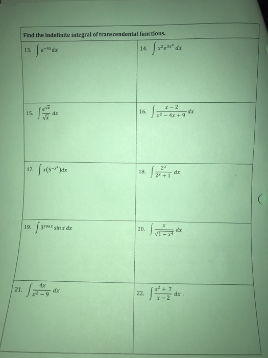 Solved Find the indefinite integral of transcendental | Chegg.com
