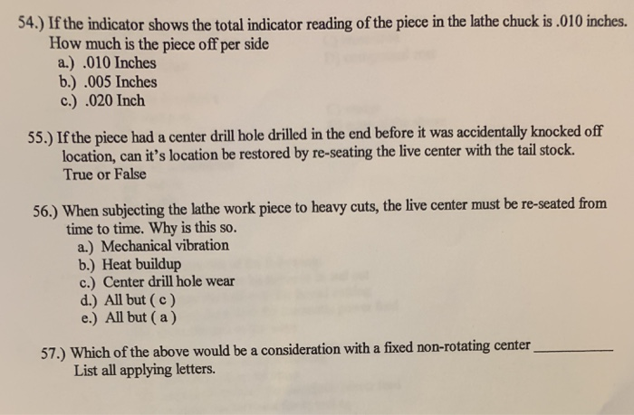 Solved 54.) If the indicator shows the total indicator | Chegg.com