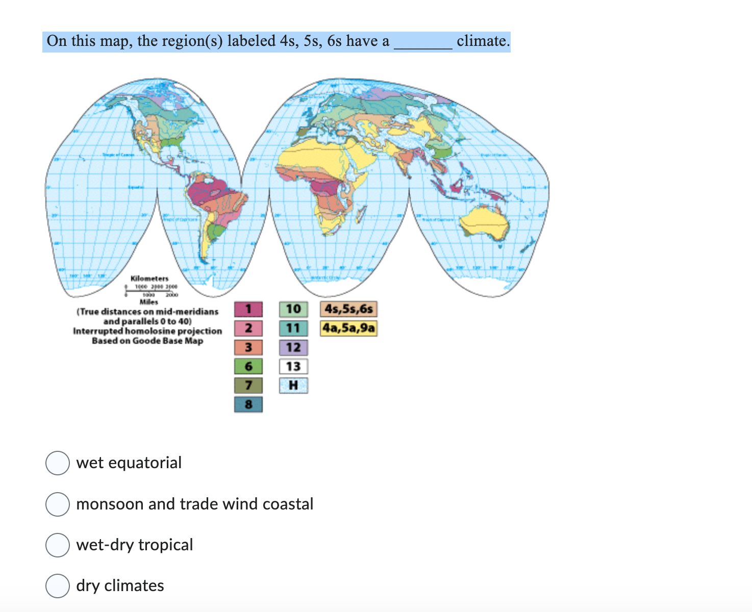 Solved On this map, the region(s) labeled \\( 4 | Chegg.com