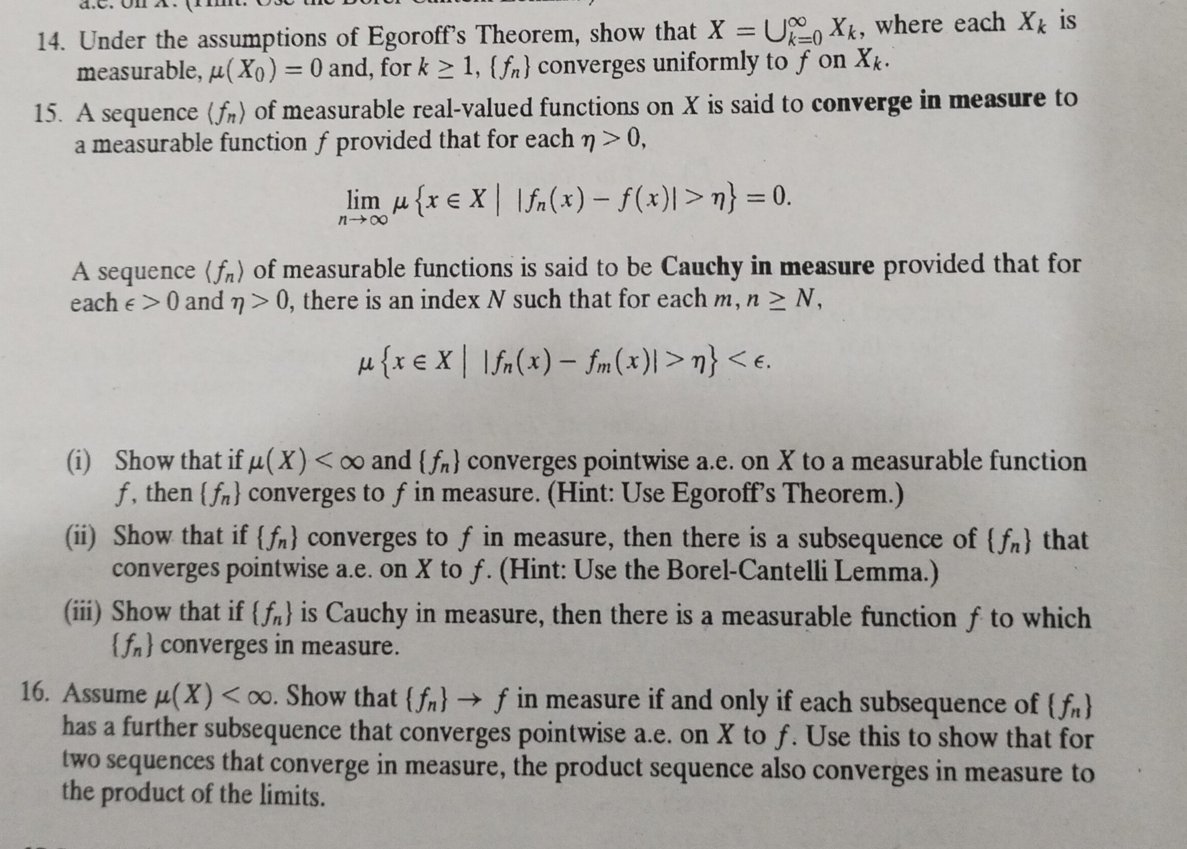 Solved 14. Under the assumptions of Egoroff's Theorem, show | Chegg.com