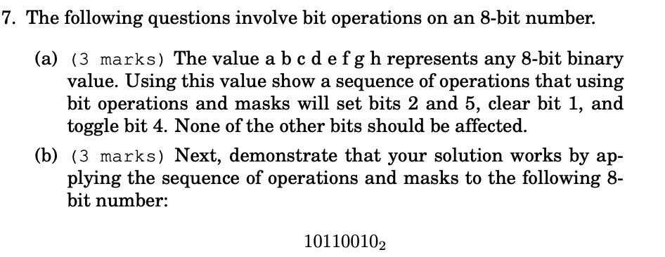 Solved The following questions involve bit operations on an | Chegg.com