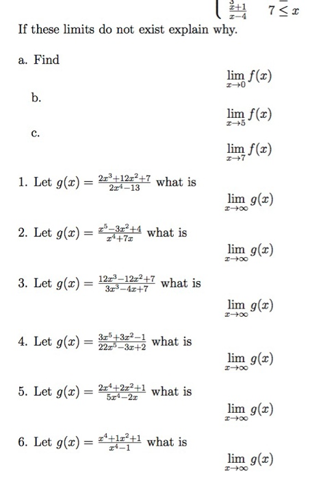 Solved Find the following limits for each function and PROVE | Chegg.com