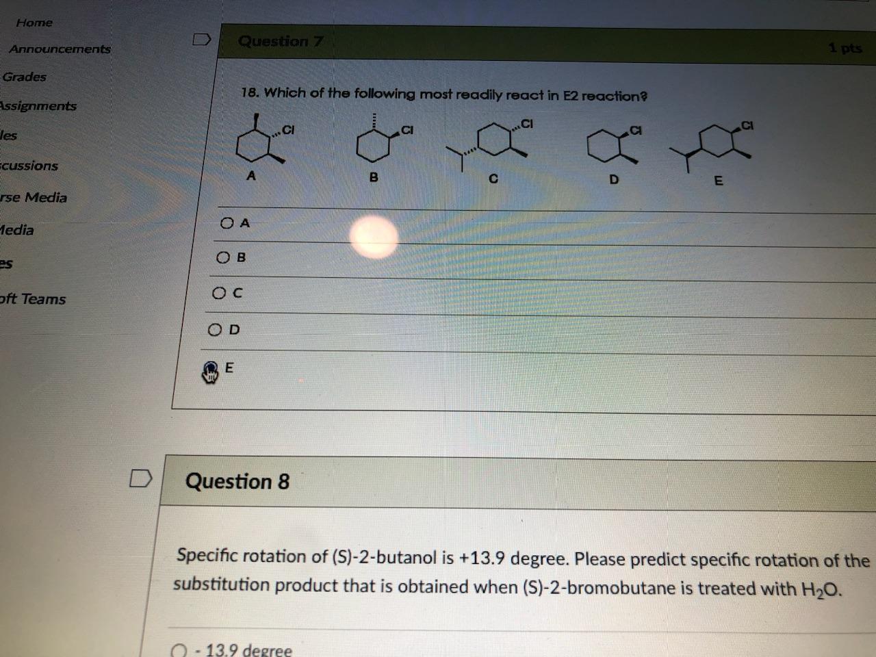 Solved Question 8 Specific rotation of (S)-2-butanol is | Chegg.com