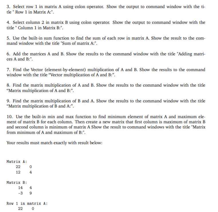 Solved PART A: BASIC MATRIX OPERATIONS In this part of the | Chegg.com