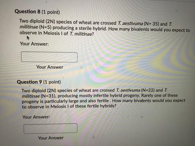 Solved An autotriploid plant has 21 chromosomes (3N=21). | Chegg.com