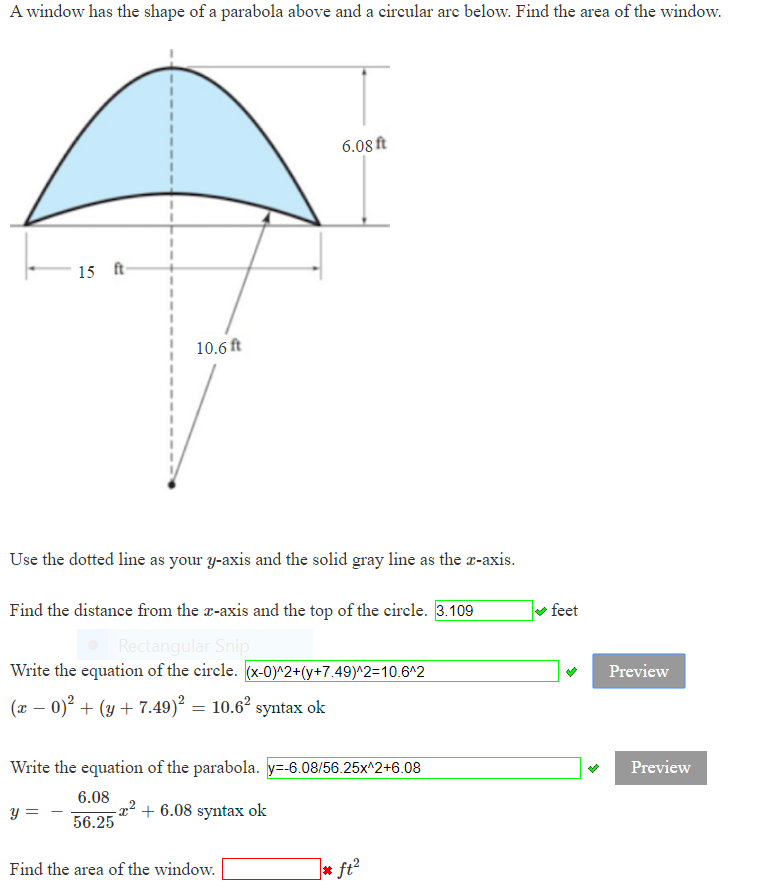 Solved A window has the shape of a parabola above and a | Chegg.com