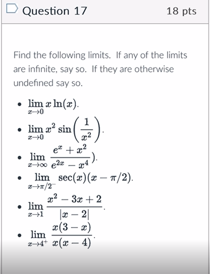 Solved Find the following limits. If any of the limits are | Chegg.com