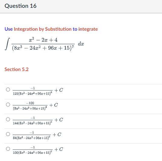 Solved Use Integration by Substitution to integrate | Chegg.com
