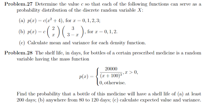 Solved Problem 27 Determine The Value C So That Each Of The
