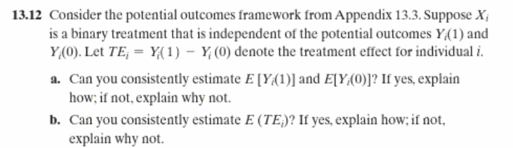 Solved 13.12 Consider the potential outcomes framework from | Chegg.com