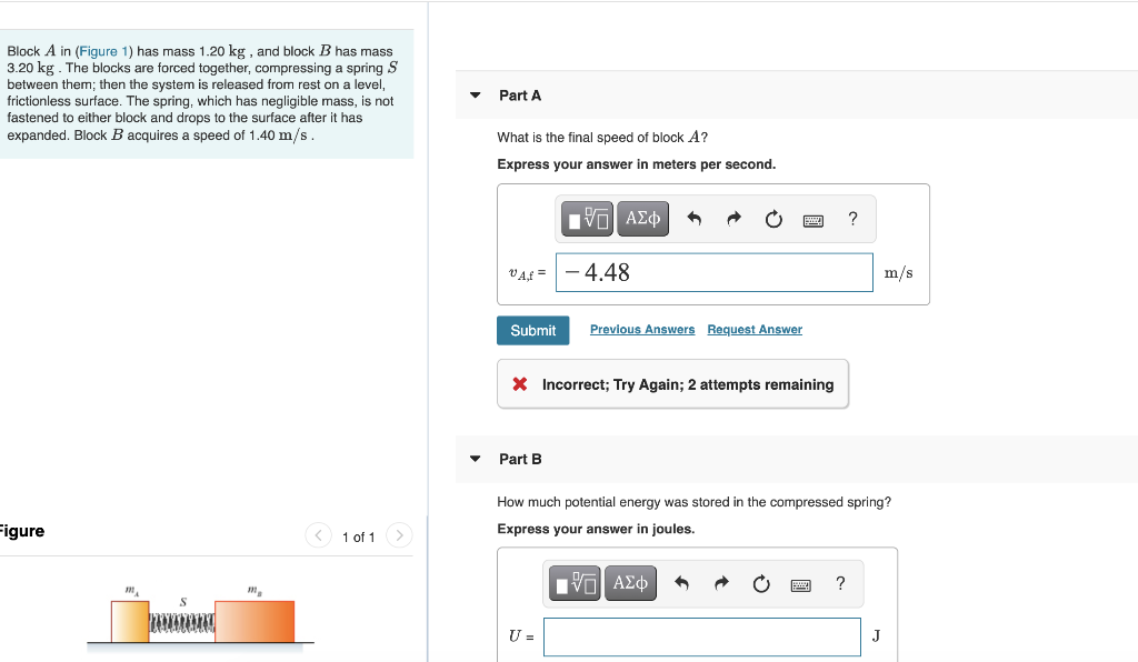 Solved Block A in (Figure 1) has mass 1.20 kg , and block B | Chegg.com