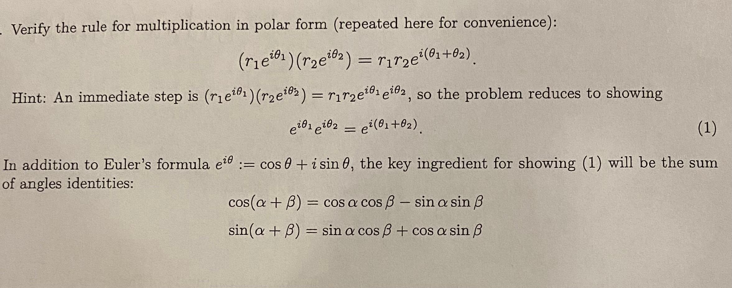 Solved Repeated application of the above polar form | Chegg.com