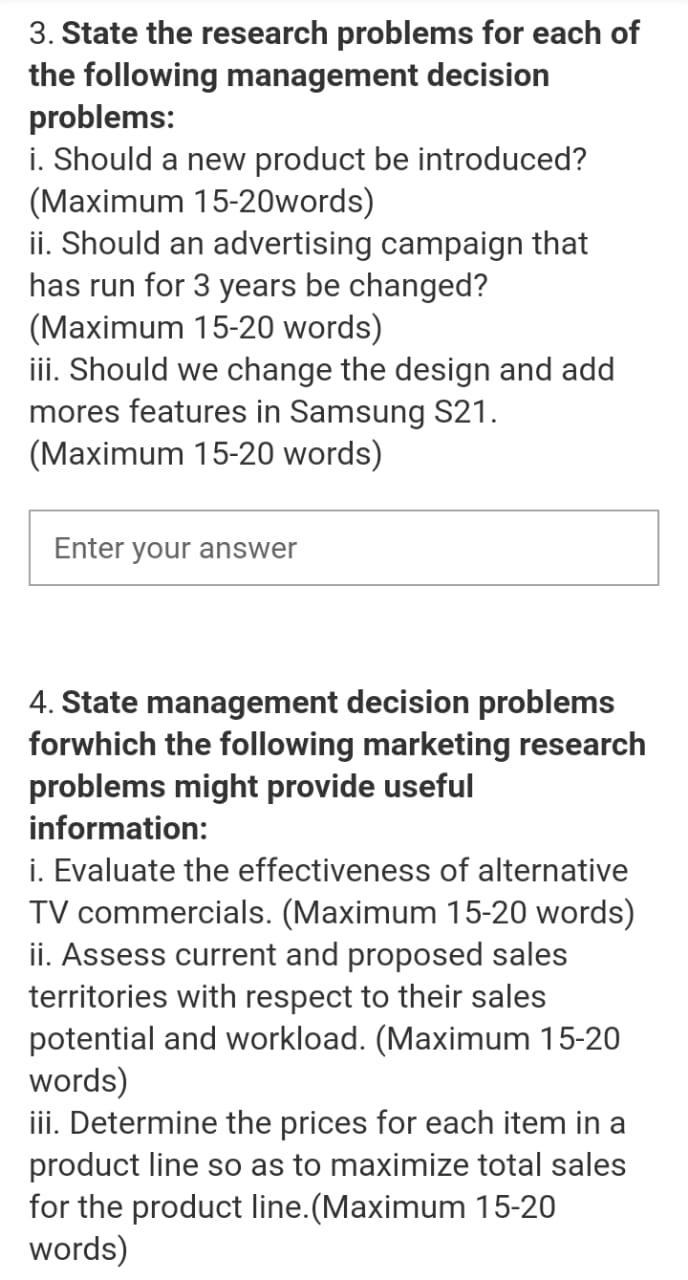 Solved 3. State the research problems for each of the | Chegg.com
