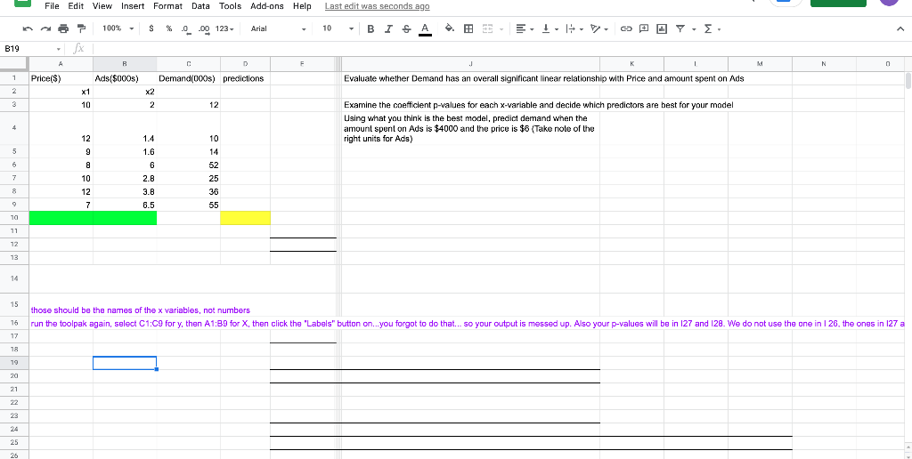 Solved File Edit View Insert Format Data Tools Add-ons Help | Chegg.com