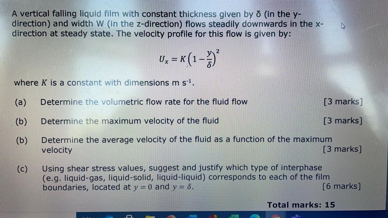 Solved A vertical falling liquid film with constant | Chegg.com
